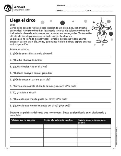 Ejercicios de comprensión lectora para primaria y primer grado Imagenes Educativas Spanish