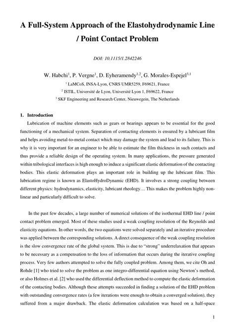 Pdf A Full System Approach Of The Elastohydrodynamic Linepoint Contact Problem