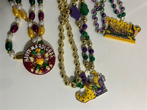 Large Fancy Vintage Mardi Gras Party Beads With Pendants And Extra