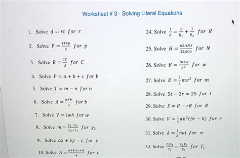 Solving Literal Equations Worksheet How To Solve Literal Equations