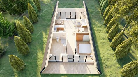 Premium Photo Triangular Frame House Wooden With Two Story High Quality Render 3d Modeling