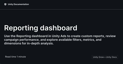 Reporting Dashboard • Unity Grow • Unity Docs