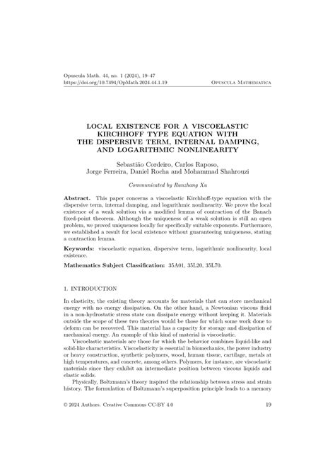 Pdf Local Existence For A Viscoelastic Kirchhoff Type Equation With The Dispersive Term