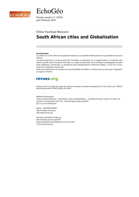 Pdf South African Cities And Globalization