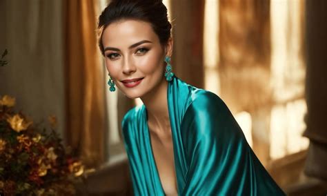 Premium Photo Beautiful Girl In A Blue Evening Turquoise Dress Posing
