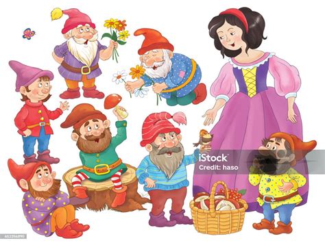 Ilustración De Blanca Nieves Y Los Siete Enanitos Cuento De Hadas