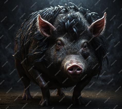 Premium Photo Portrait Of A Black Boar On A Dark Background With Smoke