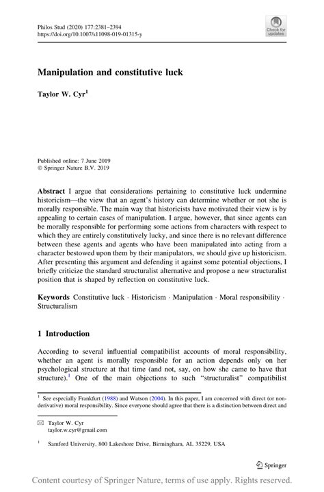 Manipulation And Constitutive Luck Request Pdf