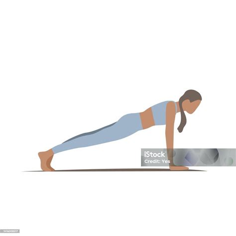 여자는 체조 포즈 판자를하고 있습니다 필라테스 요가 스트레칭 체육관 발레 댄스 웰빙 개념 스포츠 건강한 라이프 스타일 플랫 격리된 흰색 배경에 벡터 일러스트 레이 션 운동에
