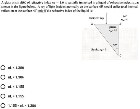 Solved A Glass Prism Abc Of Refractive Index Np 1 6 Is Partially