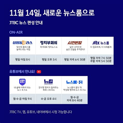 Jtbc 새로워진 뉴스룸 매일매일 명품코너로 무장 11월 14일 첫 공개 Jtbc 뉴스