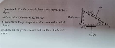 Question 1 For The State Of Plane Stress Shown In Chegg