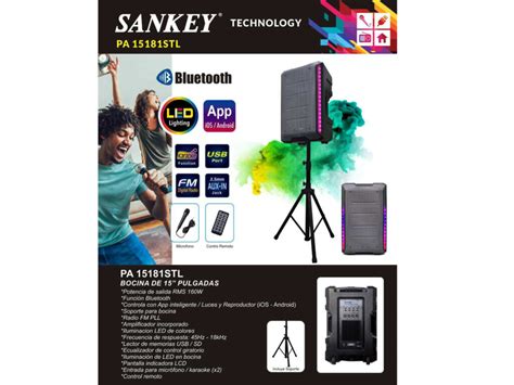 Bocina súper woofer de 15 con soporte y app SANKEY GARLUX ELECTRONICS