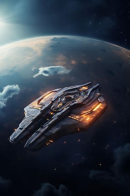 Premium Photo A Majestic Spaceship Orbiting A Distant Exoplanet