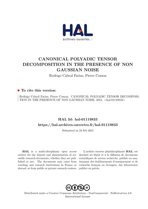 Pdf Canonical Polyadic Tensor Decomposition In The Presence Of Non