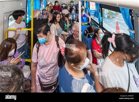 Foreign And Thai Passengers On Electric Bus Shuttle Service Bangkok