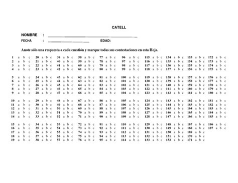 16pf Hoja De Respuestas Pdf