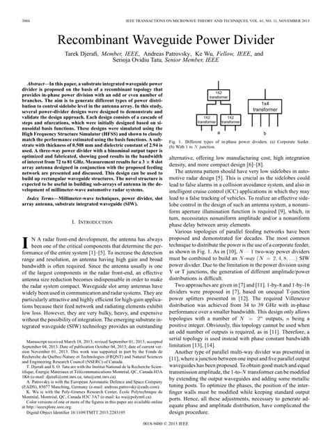 Pdf Recombinant Waveguide Power Divider