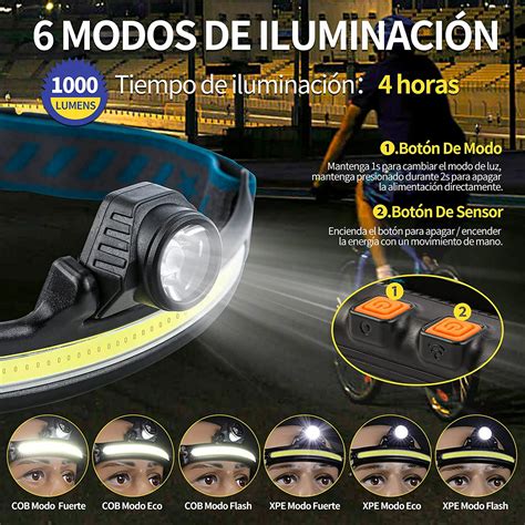 Linterna Frontal Led Recargable Por Usb Profesional Con Sensor Sensible
