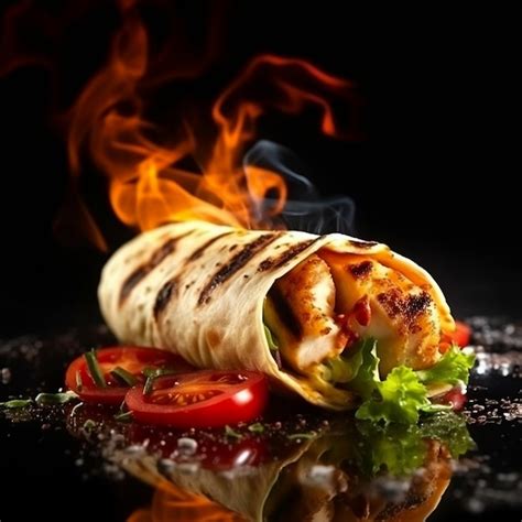 Premium Ai Image Fresh Grilled Chicken Wrap With Flying Ingredients