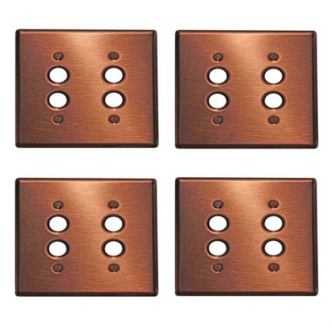 4 Switchplate Brushed Solid Copper Double Pushbutton