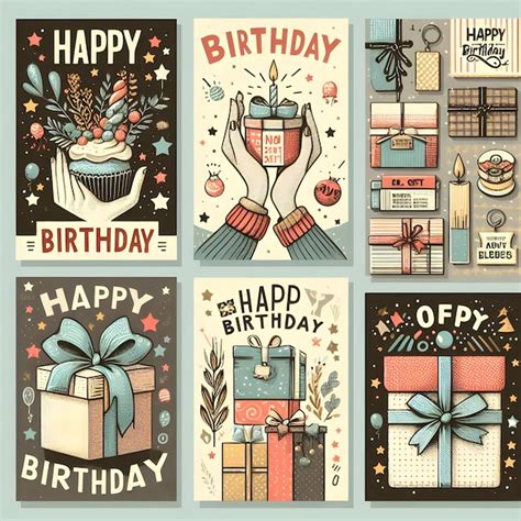 Premium Photo Happy Birthday Vintage Greeting Cards Set Ai Generator
