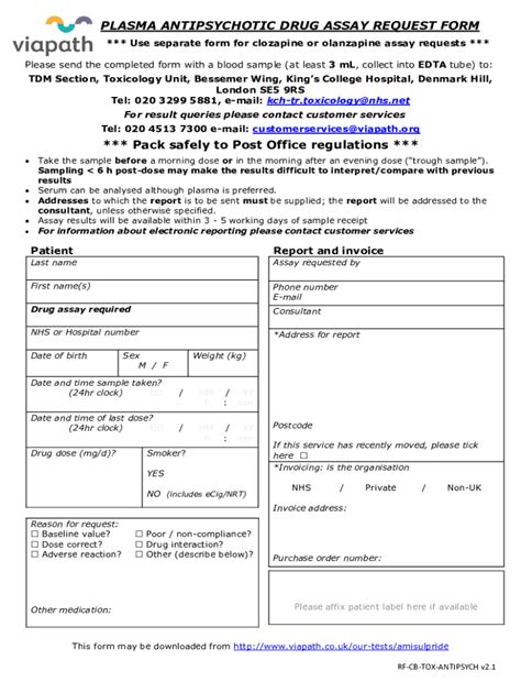 Fillable Online Plasma Antipsychotic Drug Assay Request Form Fax Email