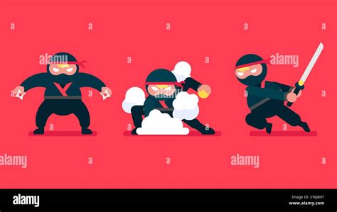 Tiny Ninja With Traditional Ninja Suit Cartoon Japanese Warrior With