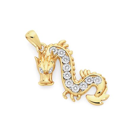 9ct Gold Diamond Dragon Pendant Goldmark Au