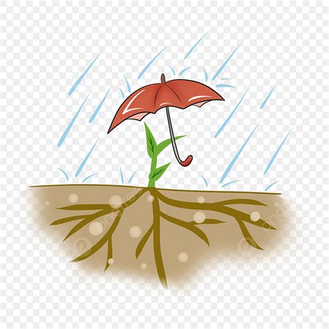 공공 작은 물체 그림 일러스트 빨간 우산 파란색 빗방울 비가 오는 날씨 녹색 잎 식물 장식 대중의 사랑 녹색 잎 식물 장식 식물과 대중의 사랑 Png 일러스트 및