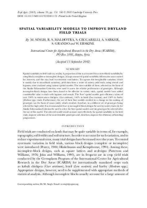 pdf spatial variability models to improve dryland field trials