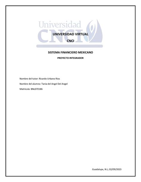 Proyecto Integrador Sistema Financiero Mexicano Guadalupe N 0209