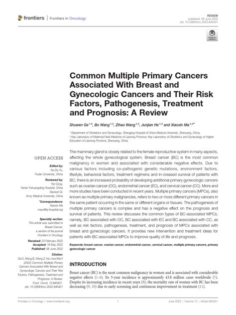 Common Multiple Primary Cancers Associated With Breast And Gynecologic