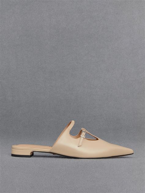 真皮細帶尖頭穆勒鞋 米黃色 鞋款 Charles And Keith Tw