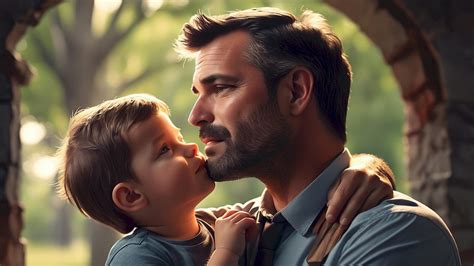 A Father And Son Kiss In The Woods Premium Ai Generated Image
