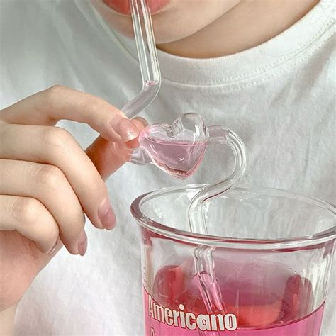 Creative Heart Straw Glass Straw Reusable Eco Friendly From Apollo