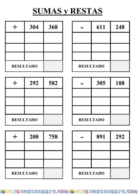 Sumas Y Restas Abn 1 Worksheet Online Wiseworksheets
