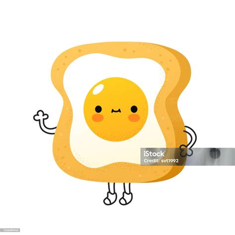 계란 캐릭터 튀김 귀여운 재미 토스트 벡터 플랫 만화 가와이 캐릭터 일러스트 아이콘 흰색 배경에 격리 토스트 빵 계란 튀김 아침 아침 식사 만화 캐릭터 개념 빵에 대한 스톡