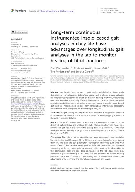 PDF Long Term Continuous Instrumented Insole Based Gait Analyses In
