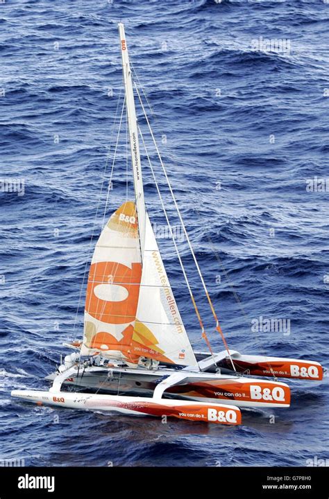 Sailor Ellen Macarthur On Board Her 75ft Trimaran Bandq Just West Of The