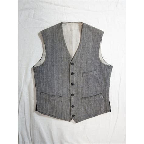 1920 30s Special French Vintage Black Chambray Herringbone Twill Work