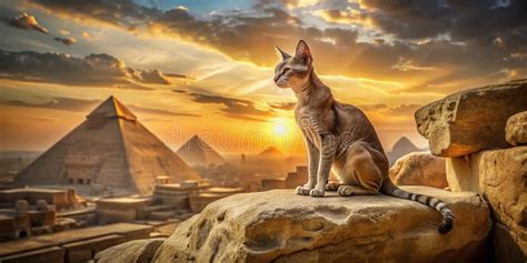 Unveiling Ancient Mysteries Sphynx Cats Amidst The Pyramids At Desert Sunset A Captivating Stock