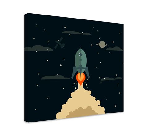 Tableau Enfant Fusée De Dessin Animé Lançant Dans Lespace Tenstickers