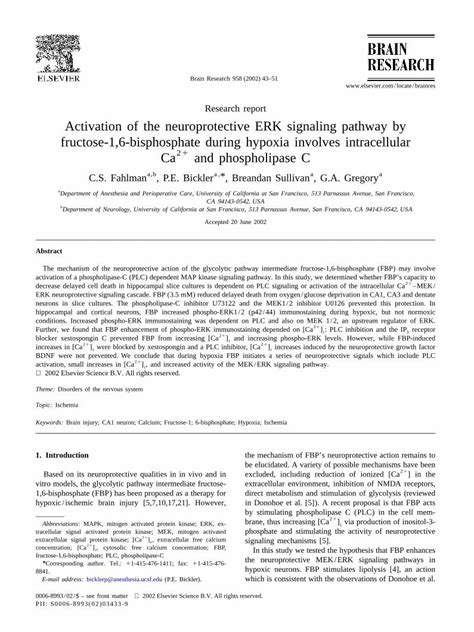 Pdf Activation Of The Neuroprotective Erk Signaling Pathway By