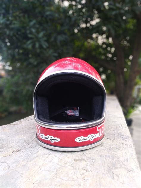 HELM JADUL TRX KASTEM PENDEK REPAINT MERAH RESTORASI Antik Lainnya Di
