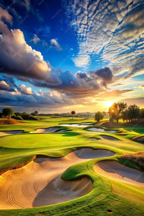 Premium Photo Beautiful Golf Course Landscape With Sand Traps And Sky