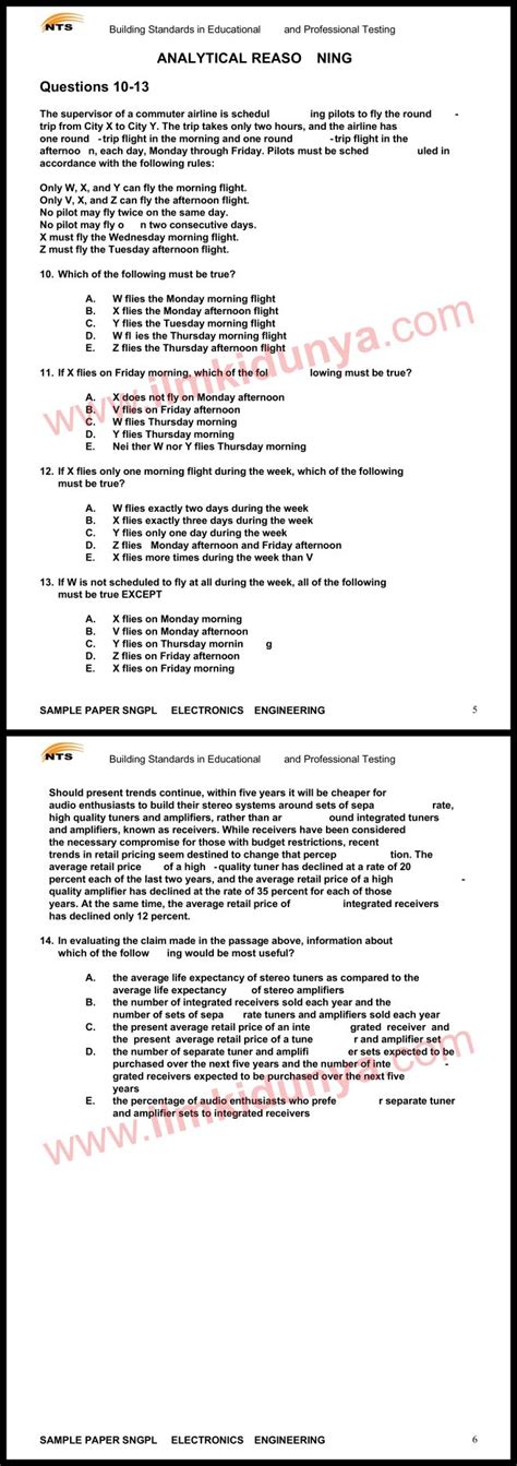 Nts Sample Past Papers Electronics Engineering Department Analytical