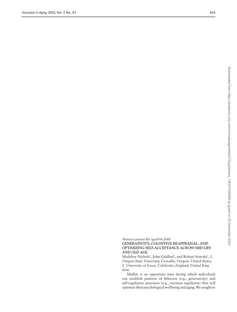 Pdf Generativity Cognitive Reappraisal And Optimizing Self