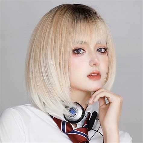 新品♡ハイトーングラデ ボブ フルウィッグ ショートボブ 金髪 コスプレ ネット メルカリ