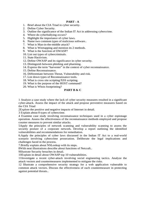 Cyber Security Iat 1 Question Bank Pdf Security Computer Security